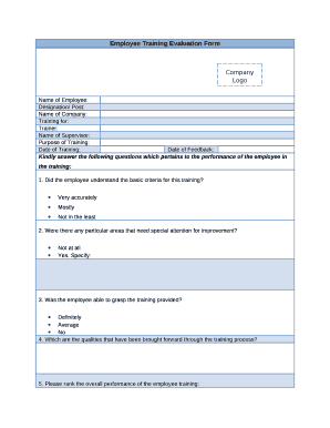 Employee Training Evaluation Doc Template | pdfFiller