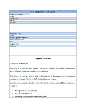 HR Employee Complaint Doc Template | pdfFiller
