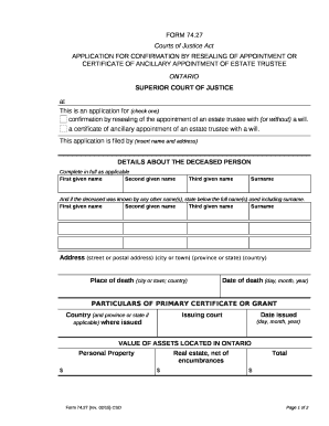 APPLICATION FOR CONFIRMATION BY RESEALING OF APPOINTMENT OR CERTIFICATE ...