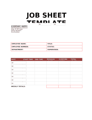 JOB SHEET tEMPLATE Doc Template | pdfFiller
