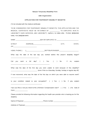 Sample Temporary Disability Doc Template | pdfFiller