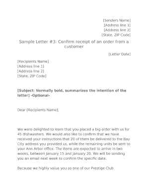 Sample Letter #3: Confirm receipt of an order from a customer Doc ...