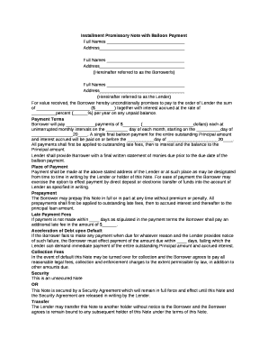 Installment Promissory Note with Balloon Payment Doc Template | pdfFiller