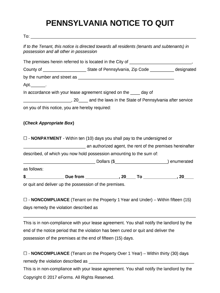 PENNSYLVANIA NOTICE TO QUIT Doc Template | pdfFiller