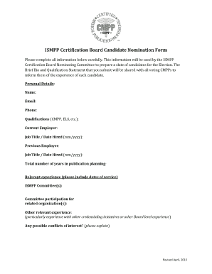 Fillable Online ISMPP Certification Board Candidate Nomination Form Fax ...