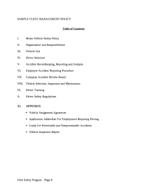 SAMPLE FLEET MANAGEMENT POLICY Doc Template | pdfFiller