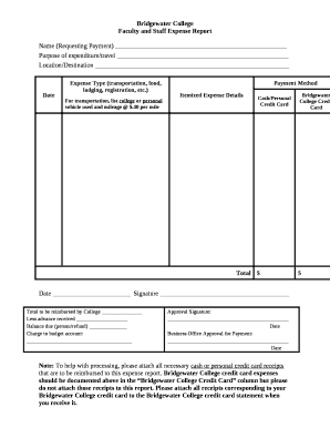 Faculty and Staff Expense Report Doc Template | pdfFiller