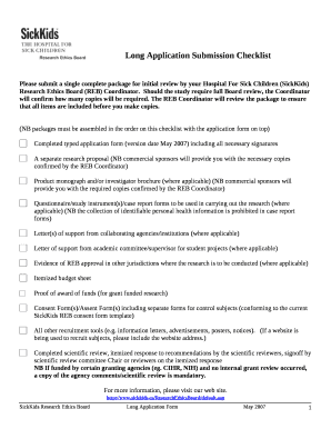 Long Application Submission Checklist Doc Template | pdfFiller