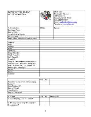 BANKRUPTCY CLIENT INTERVIEW Doc Template | pdfFiller