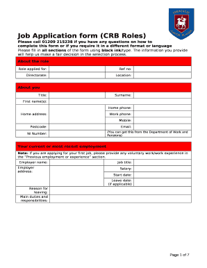 Job Application (CRB Roles) Doc Template | pdfFiller