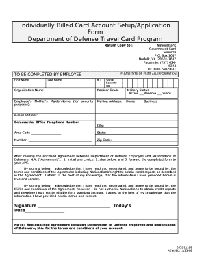 Individually Billed Card Account Setup/Application Doc Template | pdfFiller