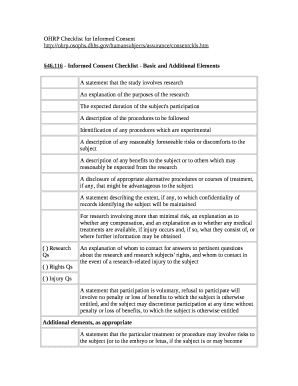OHRP Checklist for Ined Consent Doc Template | pdfFiller