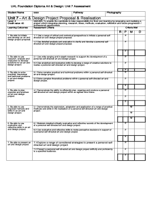 Fillable Online UAL Foundation Diploma Art & Design: Unit 7 Assessment ...