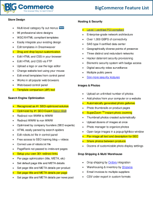 Fillable Online BigCommerce Feature List Fax Email Print - pdfFiller