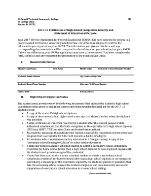 Fillable Online 2017-18 Verification of High School Completion ...