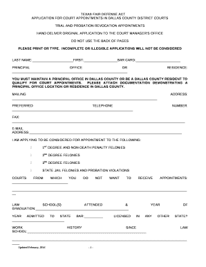 APPLICATION FOR COURT APPOINTMENTS IN DALLAS COUNTY DISTRICT COURTS - tidc tamu Doc Template ...