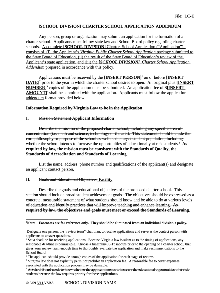 SCHOOL DIVISION CHARTER SCHOOL APPLICATION ADDENDUM Doc Template ...
