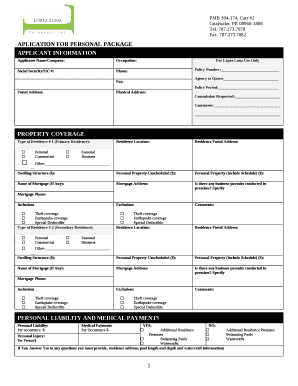 APLICATION FOR PERSONAL PACKAGE Doc Template | pdfFiller