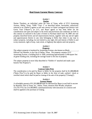 Real Estate Earnest Money Contract Doc Template | pdfFiller