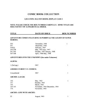 Fillable Online COMIC BOOK COLLECTION Fax Email Print - pdfFiller