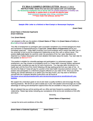 Sample Offer Letter to a Rehired or New Exempt or Nonexempt Employee ...