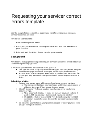 Requesting your servicer correct errors template Doc Template | pdfFiller