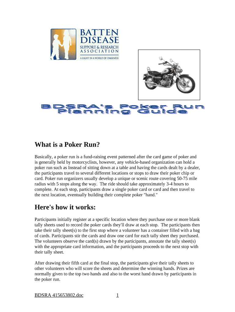 What is a Poker Run Doc Template | pdfFiller
