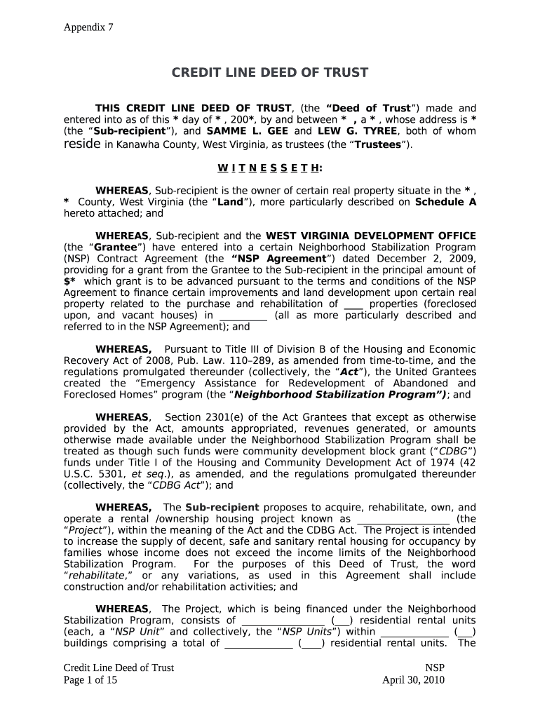 CREDIT LINE DEED OF TRUST Doc Template | pdfFiller