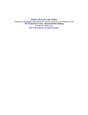 SAMPLE HEALTH CARE PROXY Doc Template | pdfFiller