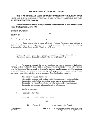 SELLERS AFFIDAVIT OF UNDERSTANDING Doc Template | pdfFiller