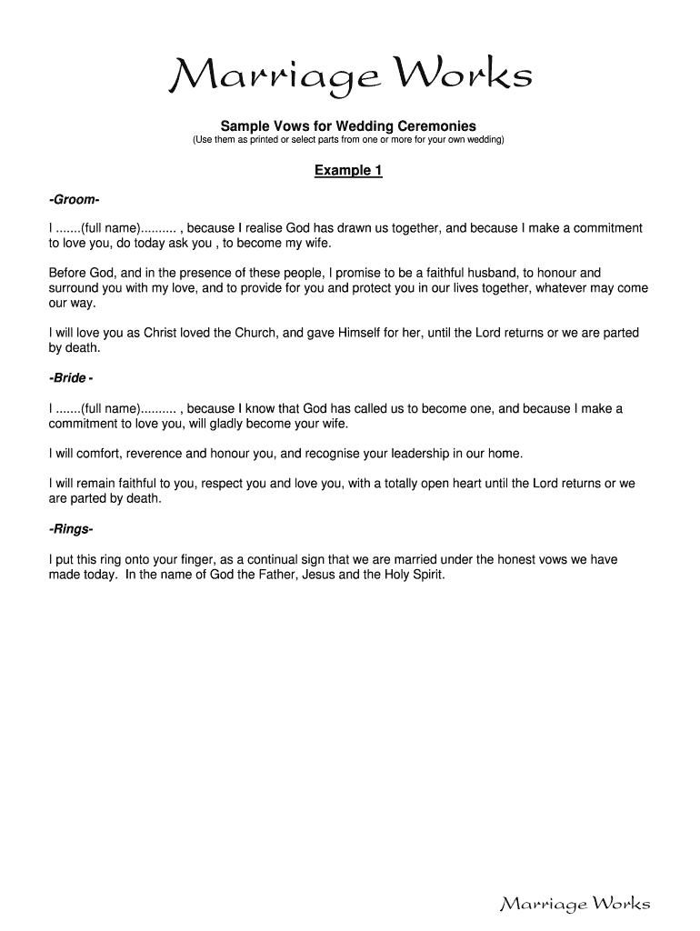 Fillable Online Sample Vows for Wedding Ceremonies Fax Email Print ...