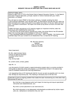 REQUEST FOR AN IEP MEETING FOR A CHILD WHO HAS AN IEP Doc Template ...