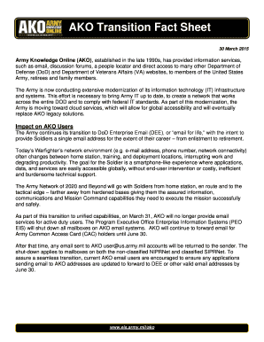 Fillable Online Army Knowledge Online (AKO), established in the late ...