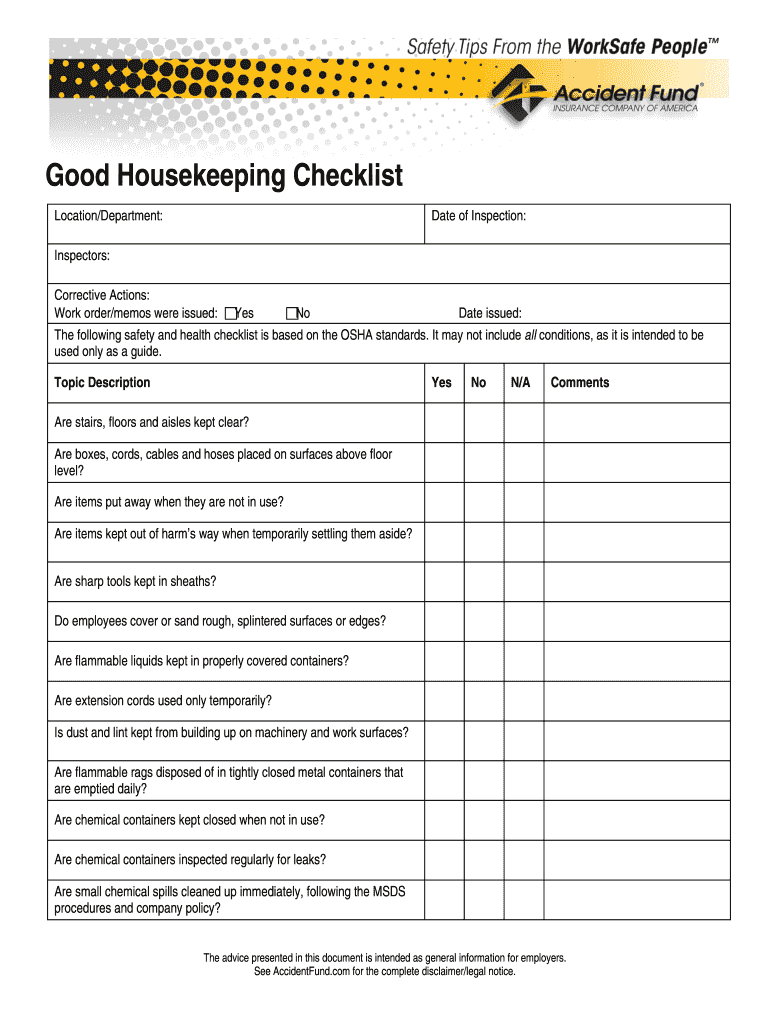 Fillable Online Good Housekeeping Checklist Fax Email Print - pdfFiller