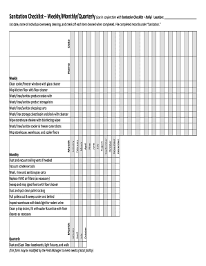 Fillable Online Sanitation Checklist Weekly/Monthly/Quarterly (use in ...