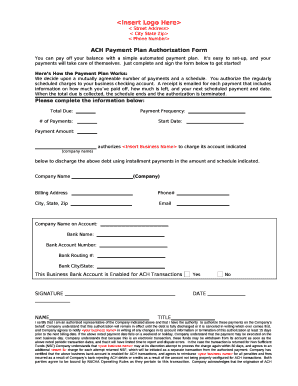 ACH Payment Plan Authorization Doc Template | pdfFiller