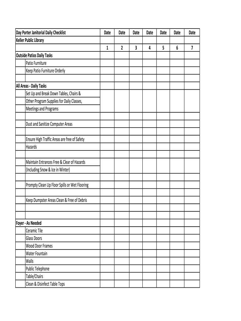 Day Porter Checklist Fill Out Sign Online DocHub