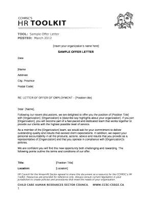 TOOL:Sample Offer Letter Doc Template | pdfFiller