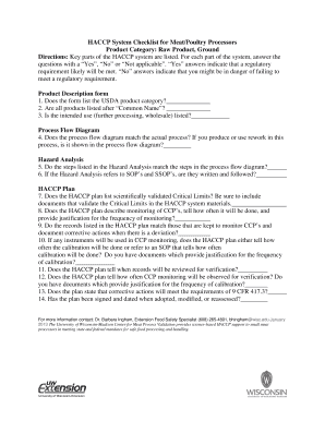 Fillable Online HACCP System Checklist for Meat/Poultry Processors Fax ...