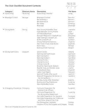 Fillable Online The Club Checklist Document Contents Fax Email Print ...
