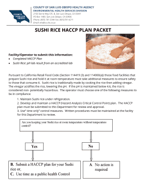 Fillable Online Guidelines to creating a Sushi Rice HACCP Plan ...