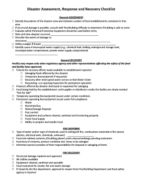 Fillable Online Disaster Assessment, Response and Recovery Checklist ...