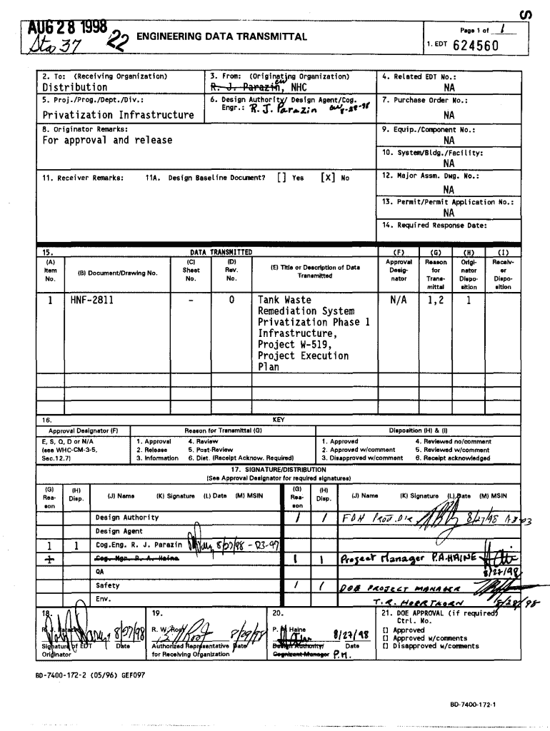Fillable Online ENGINEERING DATA TRANSMITTAL Fax Email Print - pdfFiller