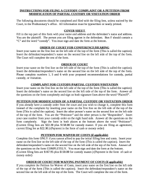 INSTRUCTIONS FOR FILING A CUSTODY COMPLAINT OR A PETITION FROM MODIFICATION OF PARTIAL CUSTODY ...