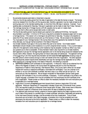 Fillable Online MARRIAGE LICENSE INFORMATION PORTAGE COUNTY WISCONSIN ...