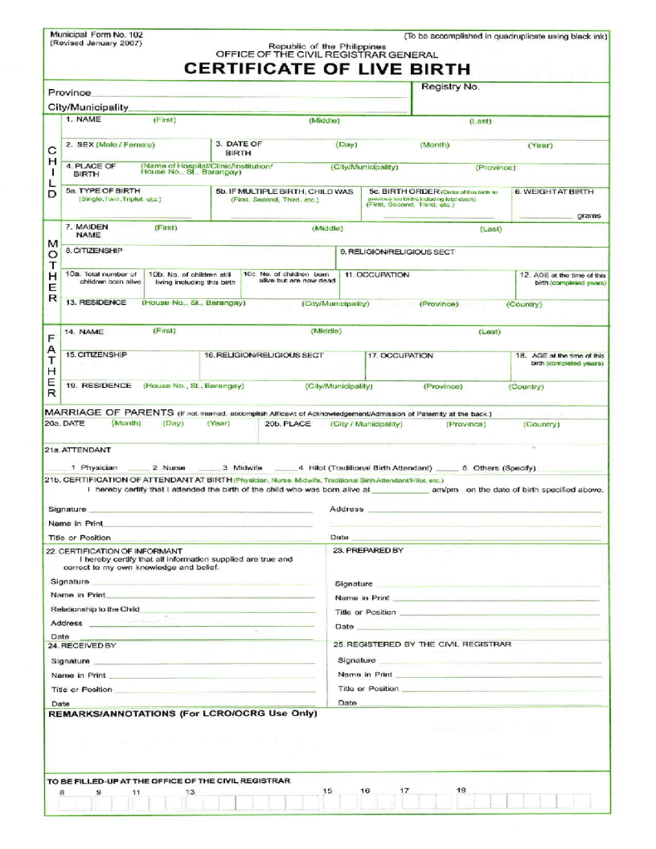 Birth Certificate Form Printable Blank PDF Online