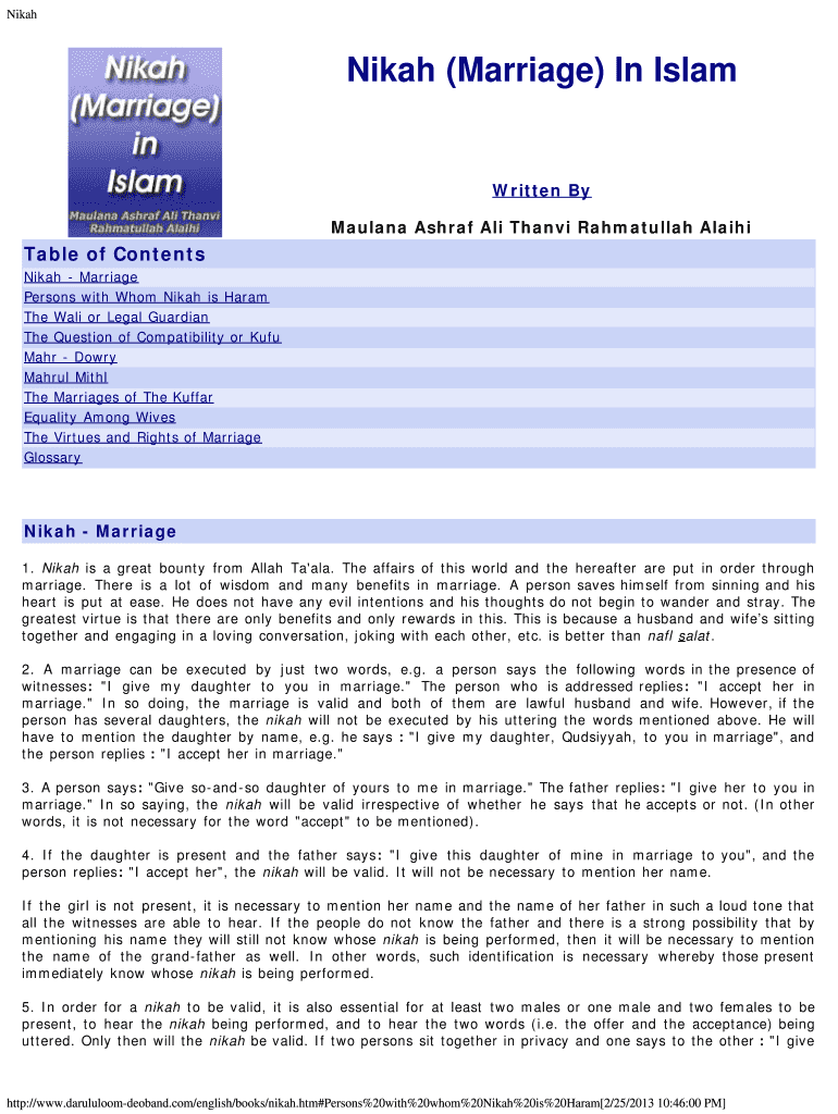 Fillable Online Nikah (Marriage) In Islam Fax Email Print - pdfFiller
