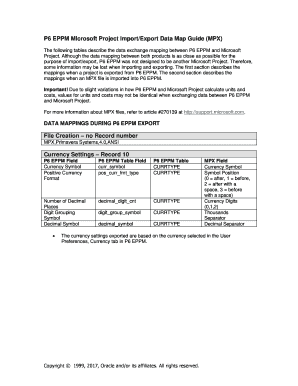 Fillable Online P6 EPPM Microsoft Project Import/Export Data Map Guide ...