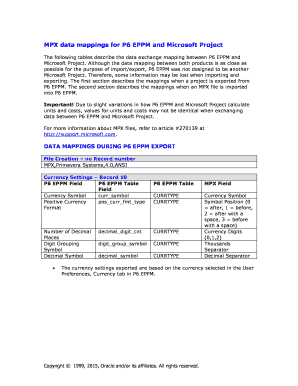 Fillable Online MPX data mappings for P6 EPPM and Microsoft Project Fax ...
