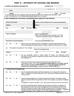 EXCESS LINE BROKER INATIONAFFIDAVIT NO Doc Template | pdfFiller